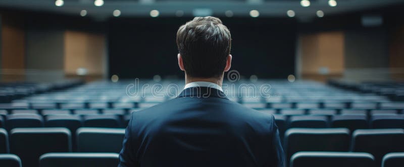 A Suited Man Faces an Empty Auditorium, Reflecting on His Upcoming ...