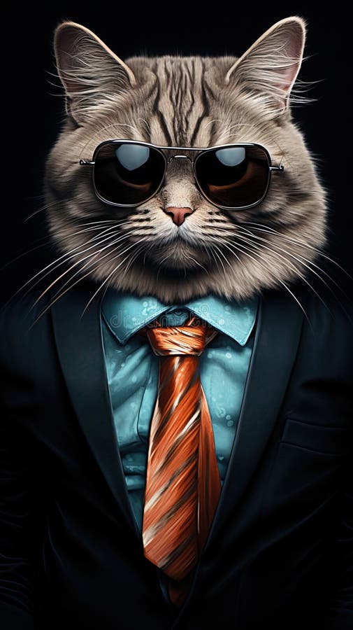 Suited-up Cat with Tie and Shades Looks Sharp Stock Illustration ...