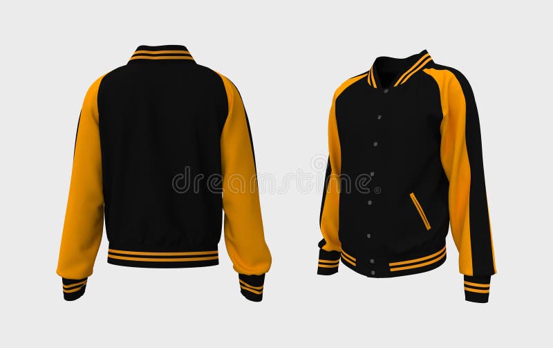 Sukajan Baseball Jacket Mockup in Front, Side and Back Views. Stock ...