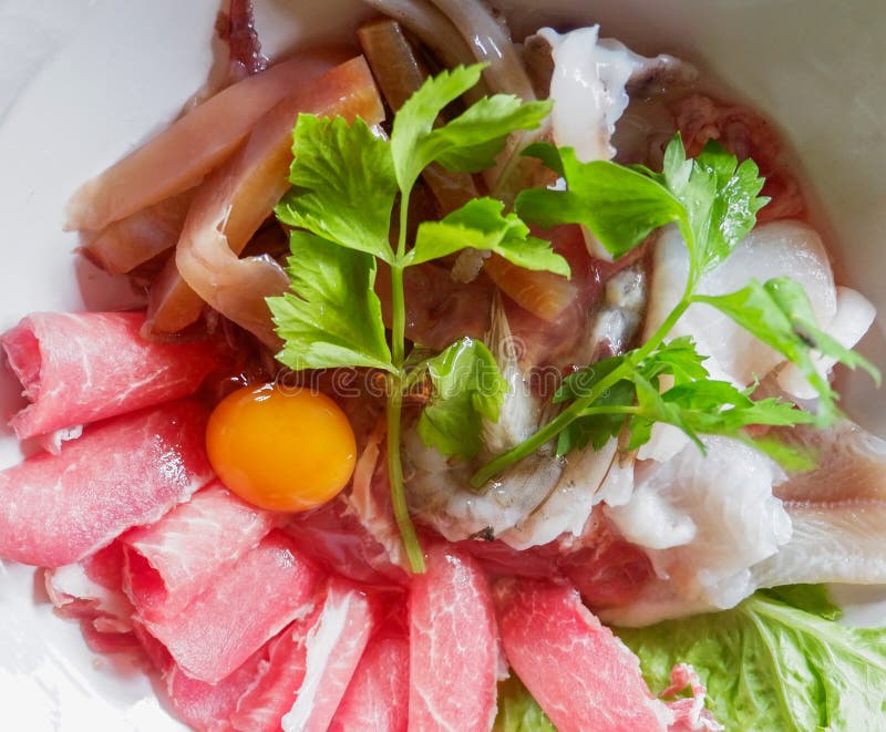 Sukiyaki Beef Set Menu, Hot Pot, Shabu-pork and Pig Liver Stock Image ...