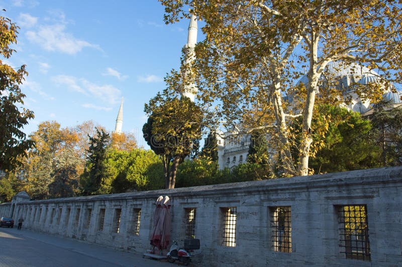 Suleymaniye Mosque Side with Minarette Complex Outside in Fall with ...