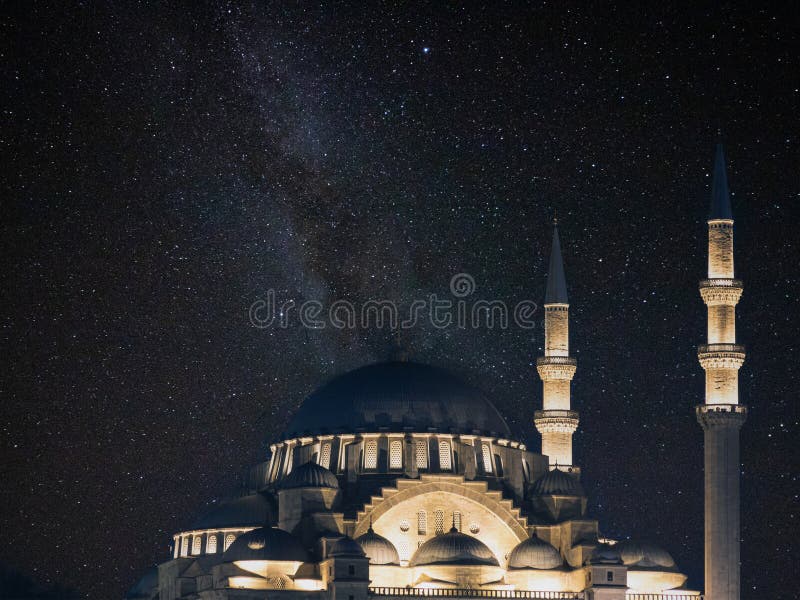 Suleymaniye Mosque View with Starry Night Sky. Islamic or Ramadan ...