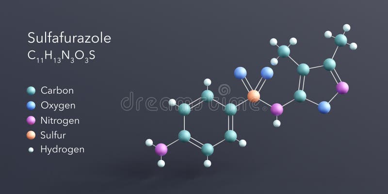 Sulfafurazole Molecule 3d Rendering, Flat Molecular Structure with ...