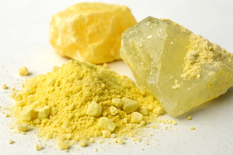 Sulfur Crystal with Powder on White Surface Stock Illustration ...