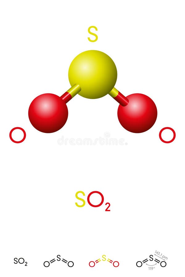 Sulfur Dioxide, SO2, Molecule Model and Chemical Formula Stock Vector ...