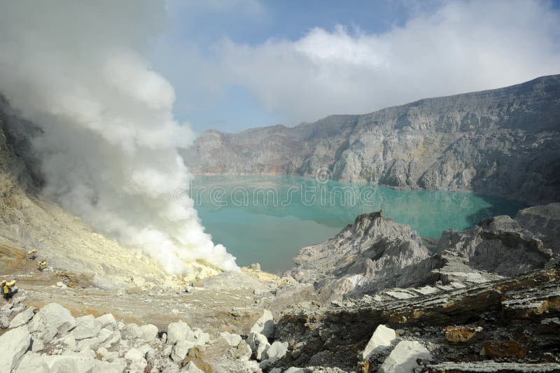 Sulfur Lake of Volcano Ijen on the Island of Java Stock Photo - Image ...