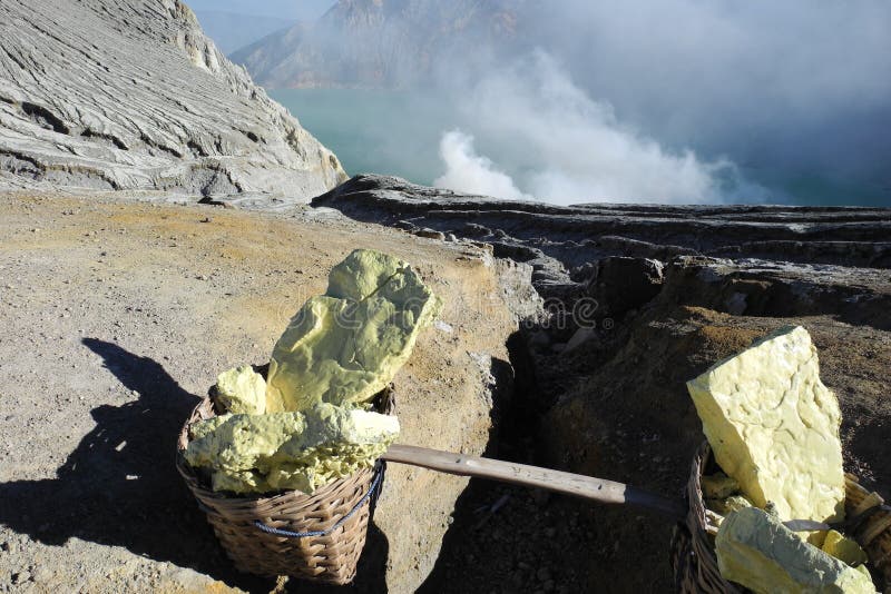 Sulfur Mining on an Active Volcano Stock Photo - Image of change, lake ...
