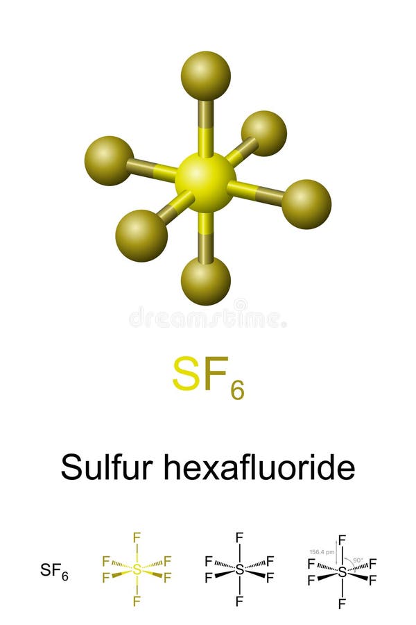 Sulfur Hexafluoride, SF6, Molecule Model and Chemical Structure Stock ...