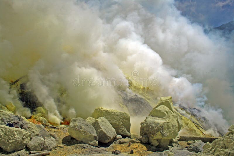 Yellow smoke stock photo. Image of volcano, java, crater - 113366490