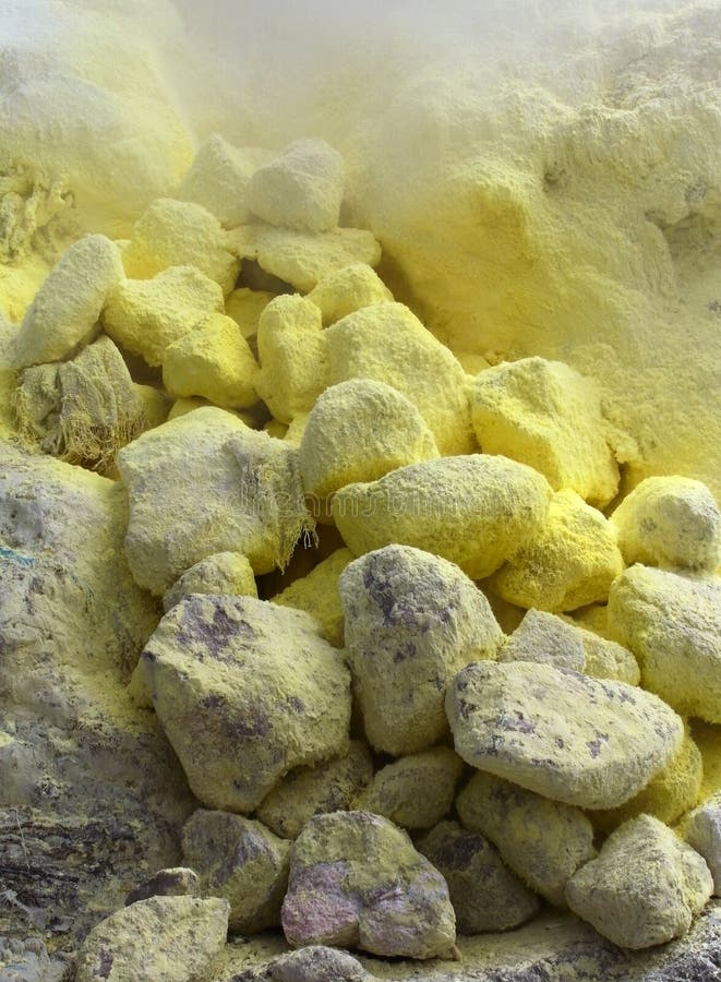Sulphur Yellow Stones, Volcano, Indonesia Stock Photo - Image of ...