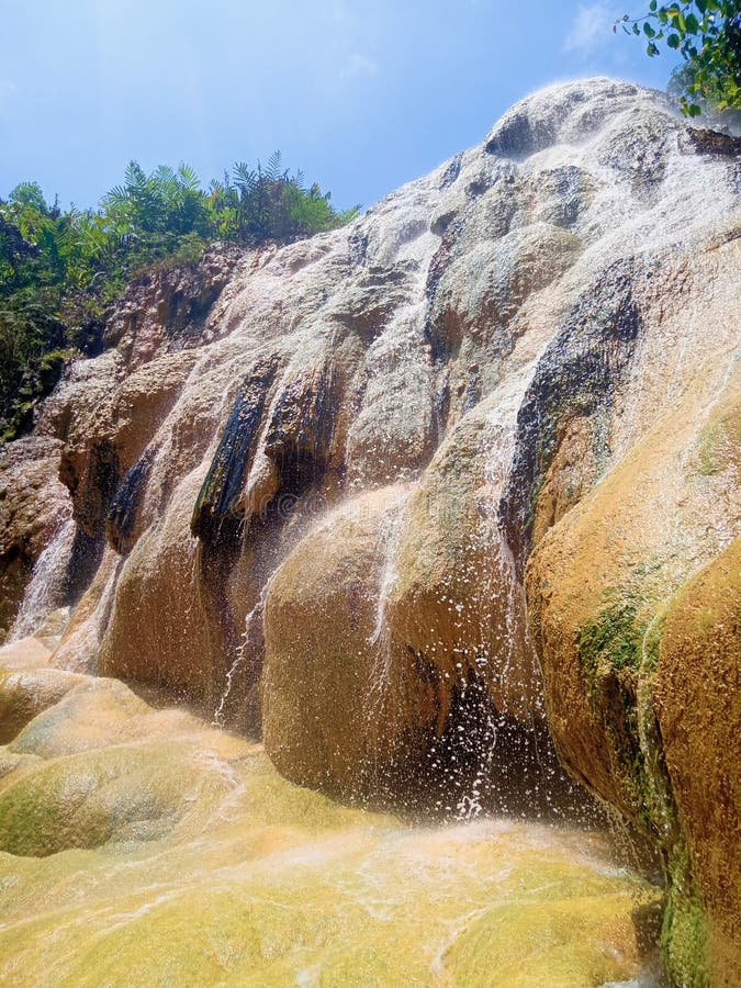Sulphurous Hot Waterfall with a Jungle Feel Stock Image - Image of ...
