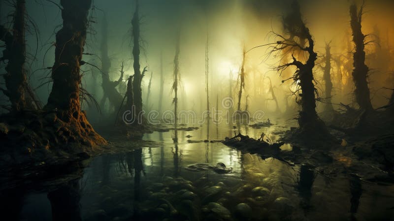Sulphurous Springs: a Dark Apocalyptic Forest in Water Stock ...