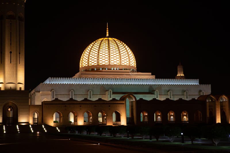 Sultan Qaboos Grand Mosque at Night. Muscat. Oman Stock Image - Image ...
