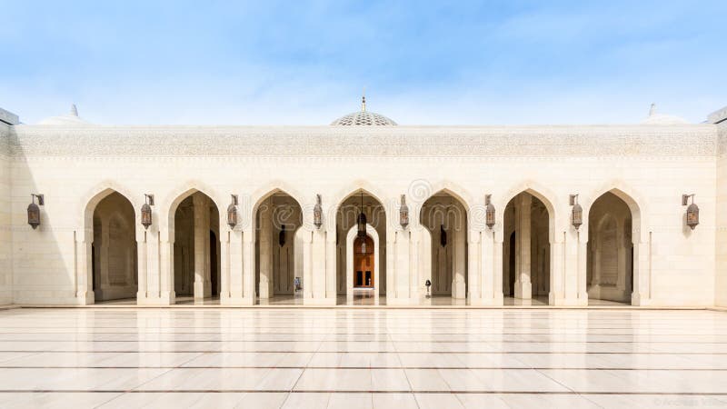 Sultan Qaboos Grand Mosque Under the Sunlight and a Blue Sky in Muscat ...
