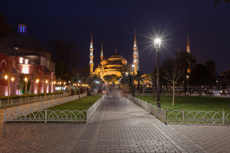 Sultanahmet Blue Mosque at Night Stock Image - Image of mosque, park ...