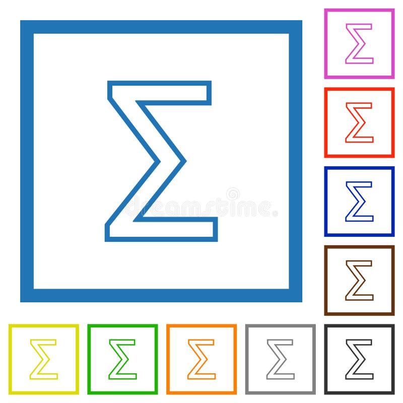 Sum Symbol Outline Flat Framed Icons Stock Vector - Illustration of ...