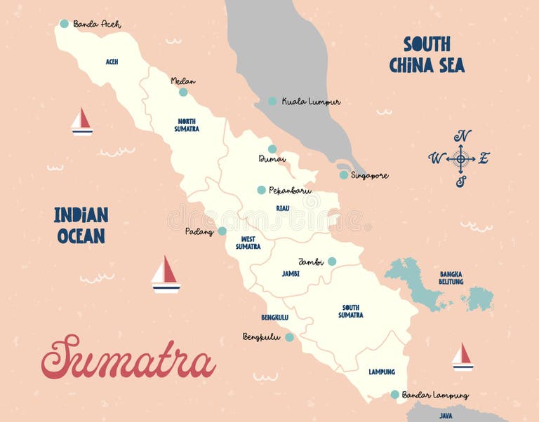 Colorful Indonesia Province, Sumetra Map Featuring State Names. Stock ...