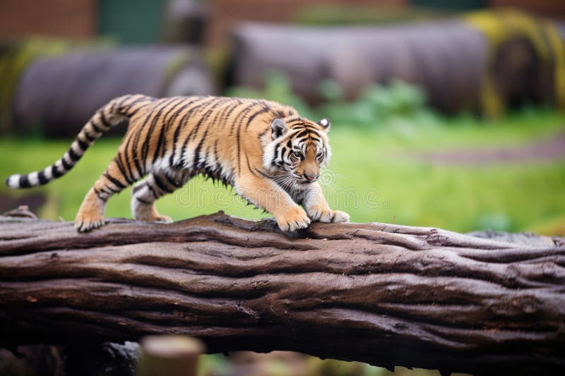 Sumatran Tiger Leaping Over a Fallen Log Stock Photo - Image of habitat ...
