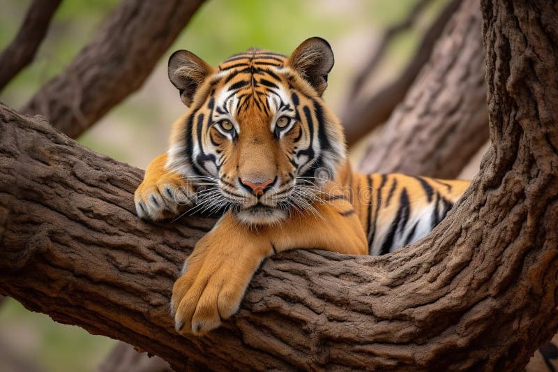 Sumatran Tiger Lying on the Tree. Stock Illustration - Illustration of ...