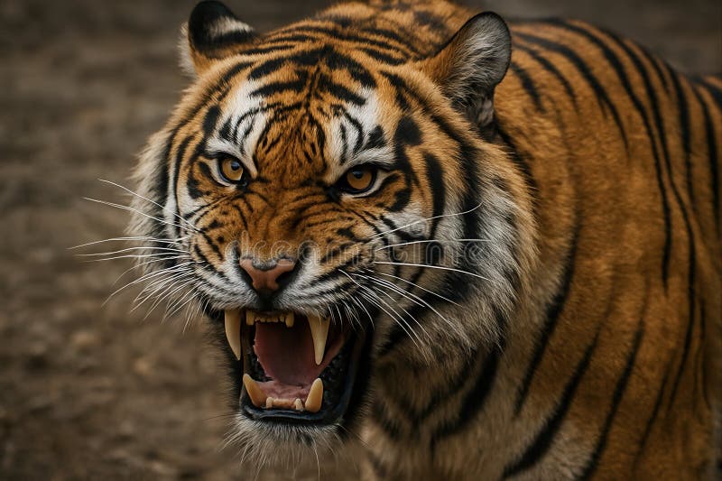 Sumatran Tiger Roaring Showing Teeth and Fangs Stock Illustration ...