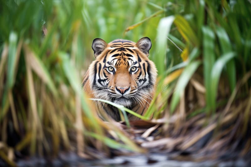 A Sumatran Tiger Stalking Its Prey in the Underbrush Stock Photo ...