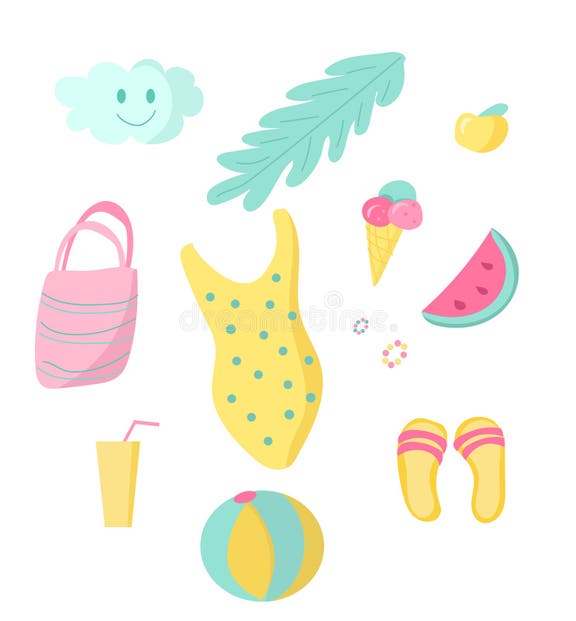 Sumer Vector Bright Set with Isolated Objects Stock Vector ...