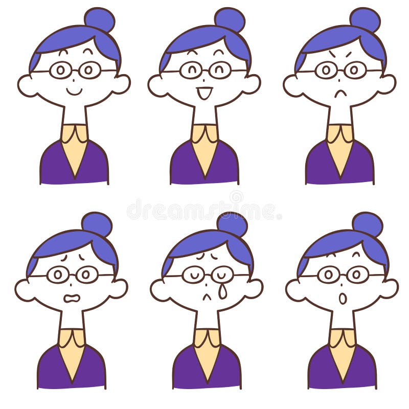 Summary With Glasses Six Different Facial Expressions Of Hair Women