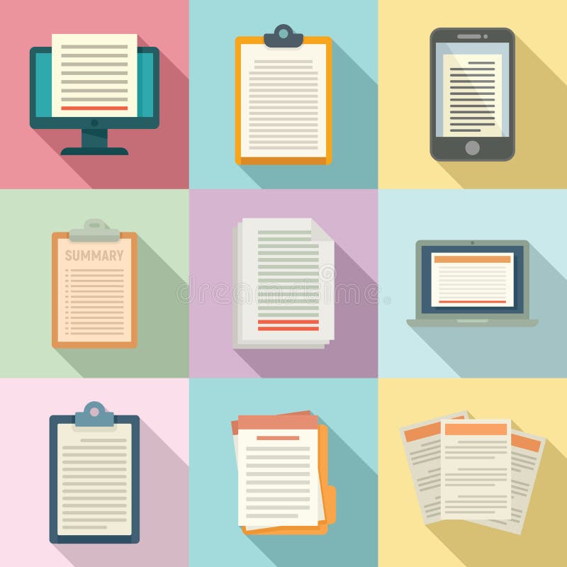 Summary Icons Set, Flat Style Stock Vector - Illustration of hand ...