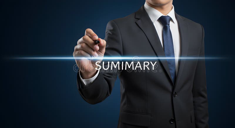 Summary Presentation Business Man Writing on Screen Executive Report Analysis Strategy Review ...