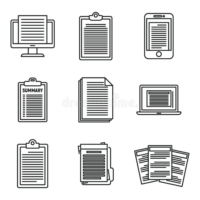 Summary Text Icons Set, Outline Style Stock Vector - Illustration of ...