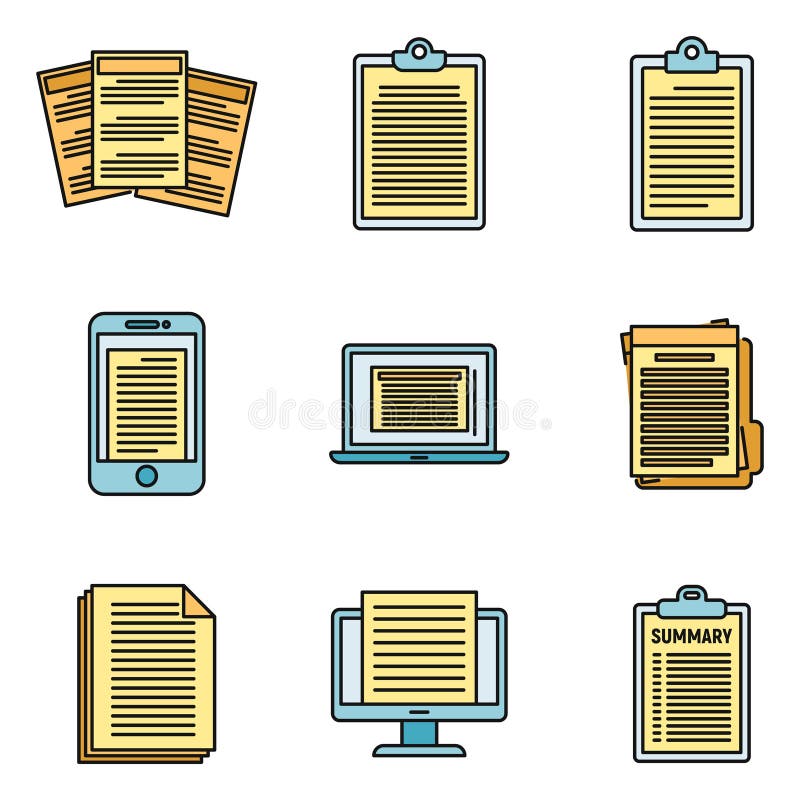 Summary Text Icons Set Vector Color Stock Vector - Illustration of ...