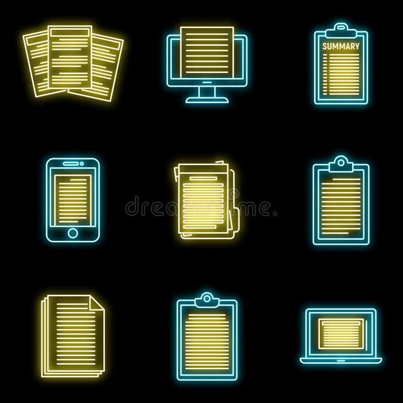 Summary Text Icons Set Vector Neon Stock Vector - Illustration of thin ...
