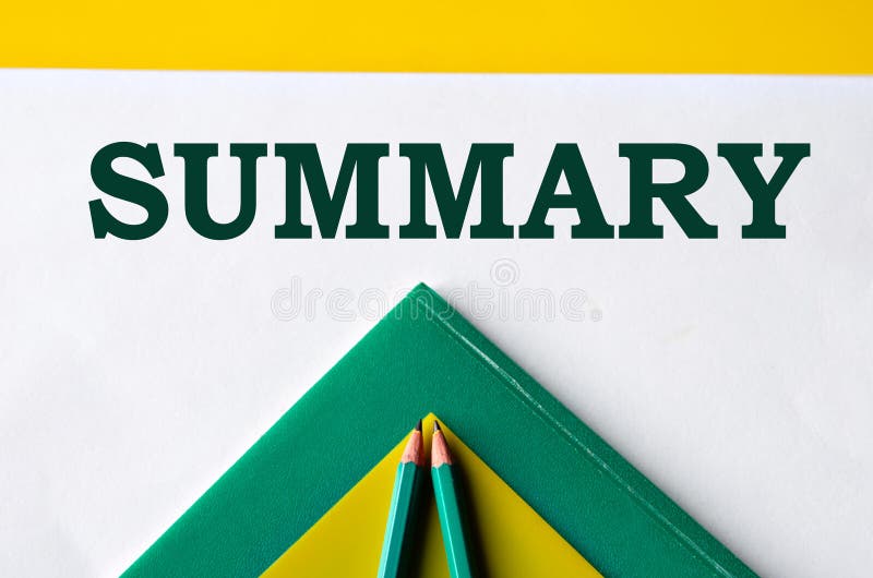 SUMMARY - Word Close-up on White Sheet with Folders and Pencils Stock ...