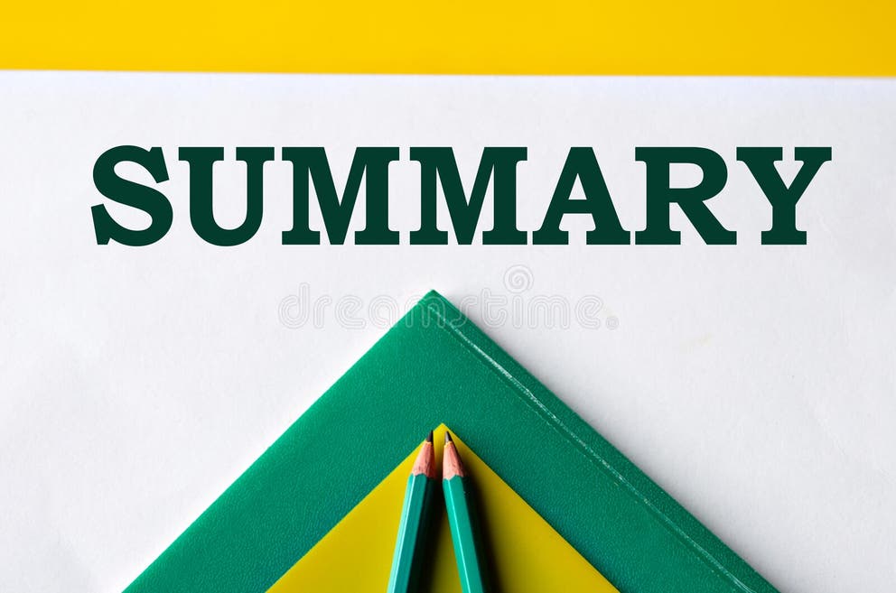 SUMMARY - Word Close-up on White Sheet with Folders and Pencils Stock ...
