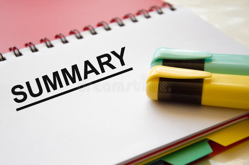 Word Summary on Notebook, Office Desk with Electronic Devices, Computer ...