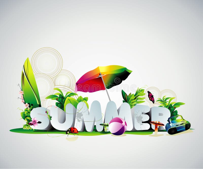 Hello Summer Text Title Poster Design with Realistic 3D Vector Elements ...