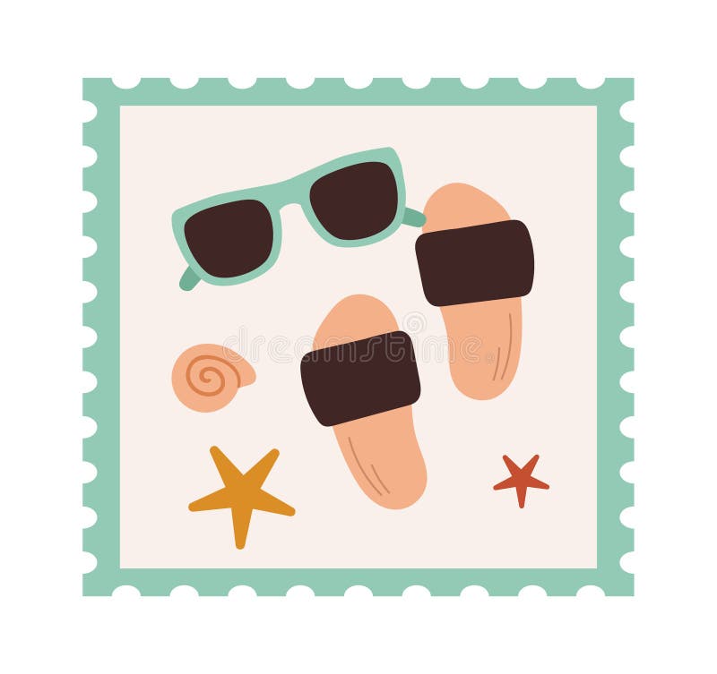 Summer Accessories Postage Stamp Stock Vector - Illustration of travel ...