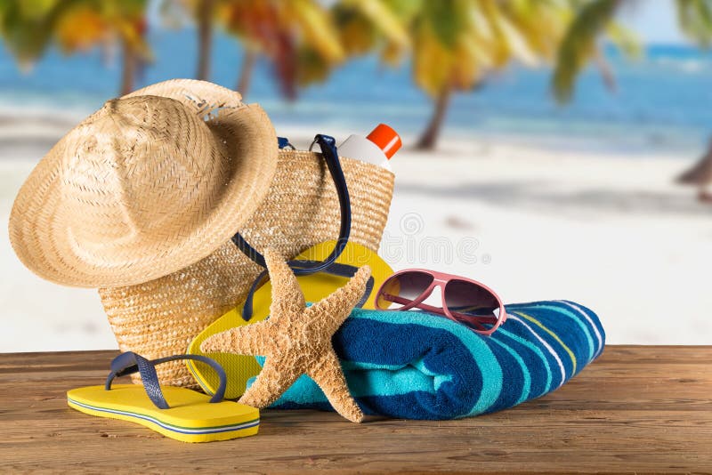 Summer Accessories on Sandy Beach. Stock Image - Image of shore ...