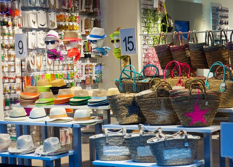 Summer accessories shop stock image. Image of holiday - 44805333