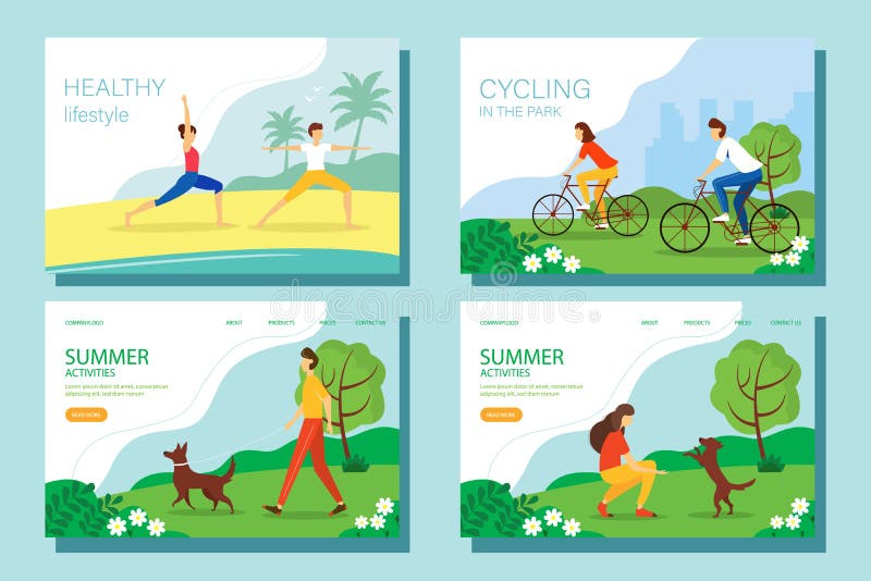 Summer Activity Web Banner Set. Vector Illustration in Flat Style ...