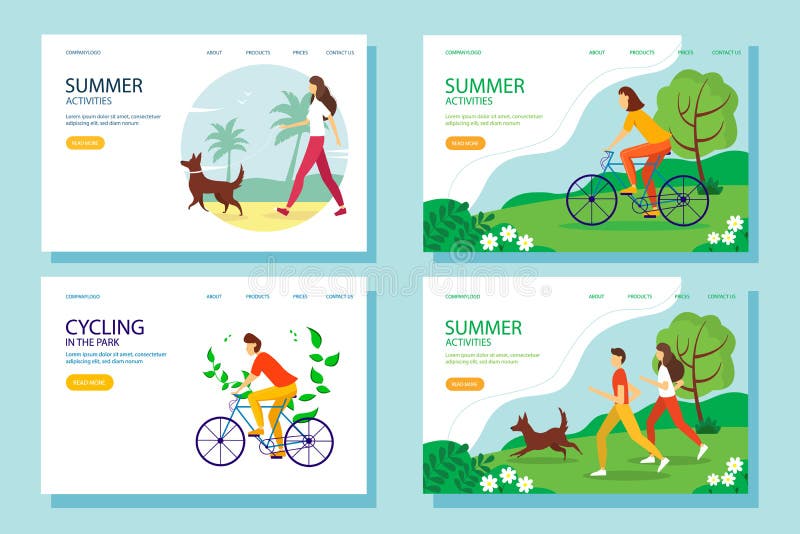 Summer Activity Web Banner Set. Vector Illustration in Flat Style ...