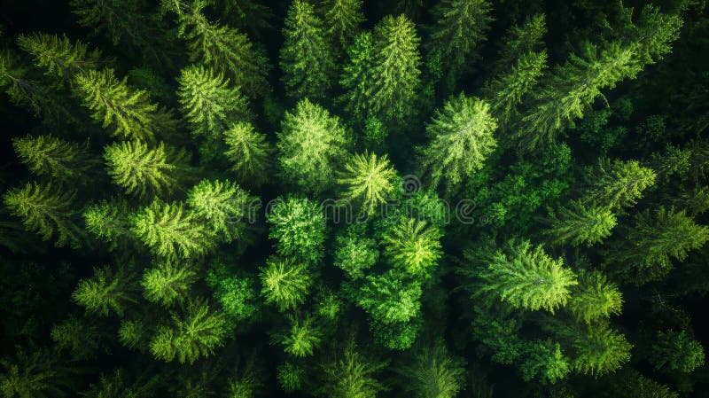 During the Summer, an Aerial View Reveals a Lush Green Forest ...