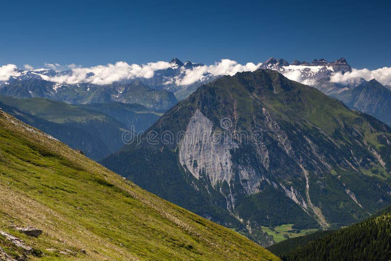 Summer Swiss alpine wiew stock image. Image of meadow - 16357151