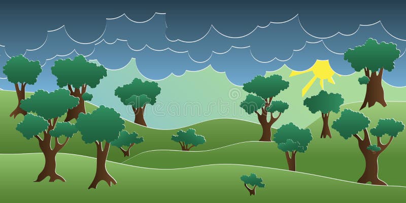 Summer Animated Landscape with Trees and Clouds Stock Vector ...