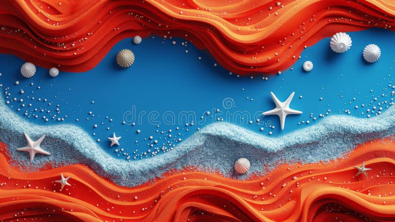 Summer Background, Abstract Beach Scene with Red Sand Waves, Blue ...