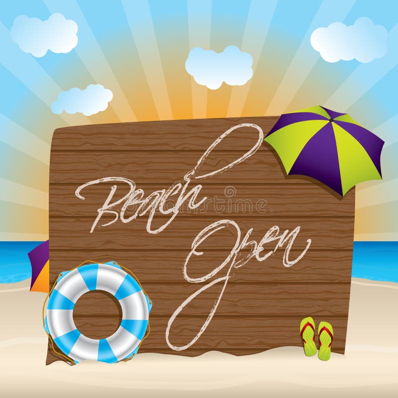 Tropical Beach with a Wooden Sign Stock Vector - Illustration of post ...