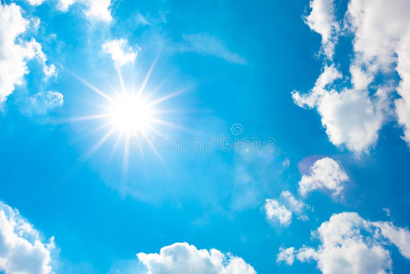 Blue Sky with Bright Sun and Clouds Stock Photo - Image of blue, cloud ...