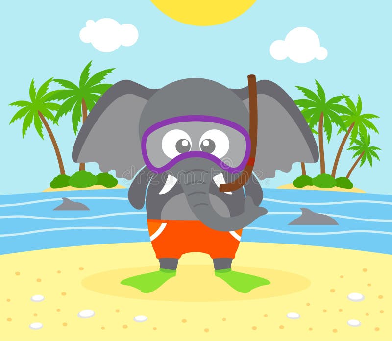 Elephant with Diving Mask on Bath Stock Illustration - Illustration of ...