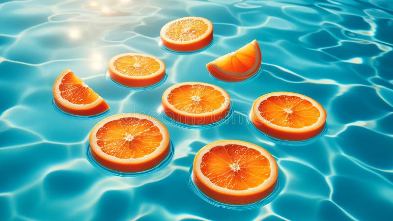 Summer Background Featuring Slices of Orange Fruit Floating in the ...