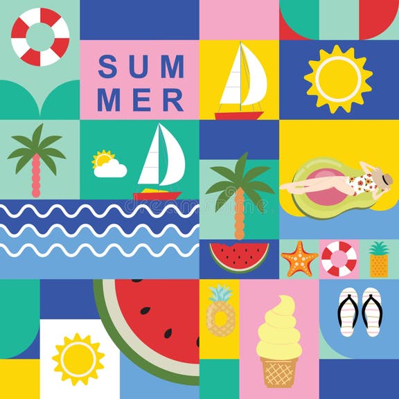 Summer Background with Geometric Style.illustration Vector for Square ...